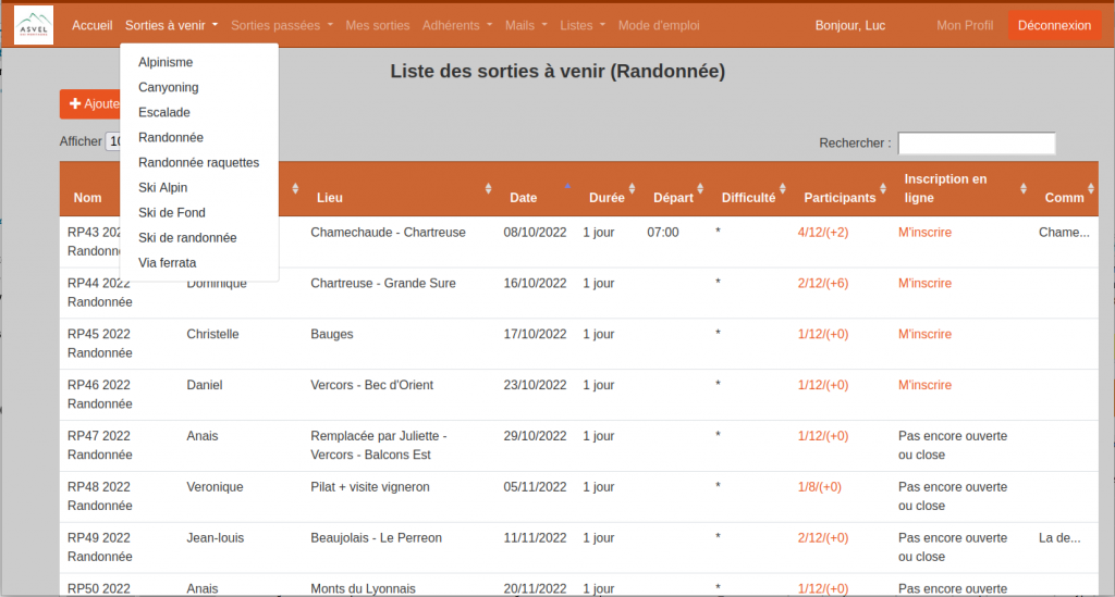 Logiciel de planning des sorties associatives - Logiciel de planning ...