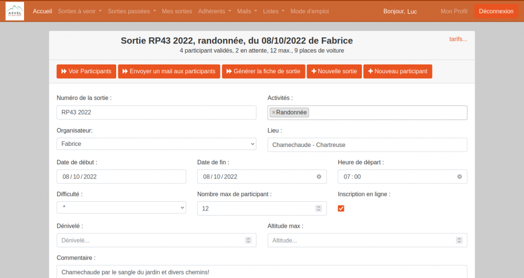 Logiciel de planning des sorties associatives - Logiciel de planning ...